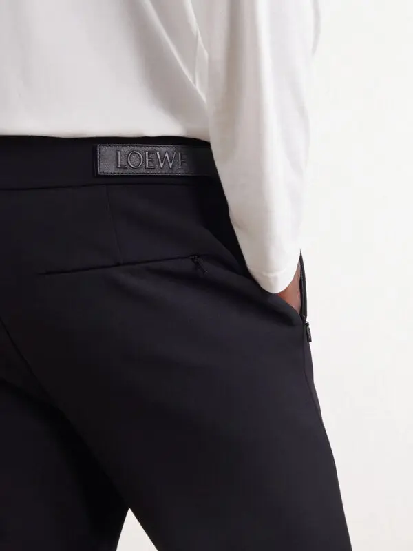 Loewe Tapered Leather-trimmed Wool-blend Twill Trousers