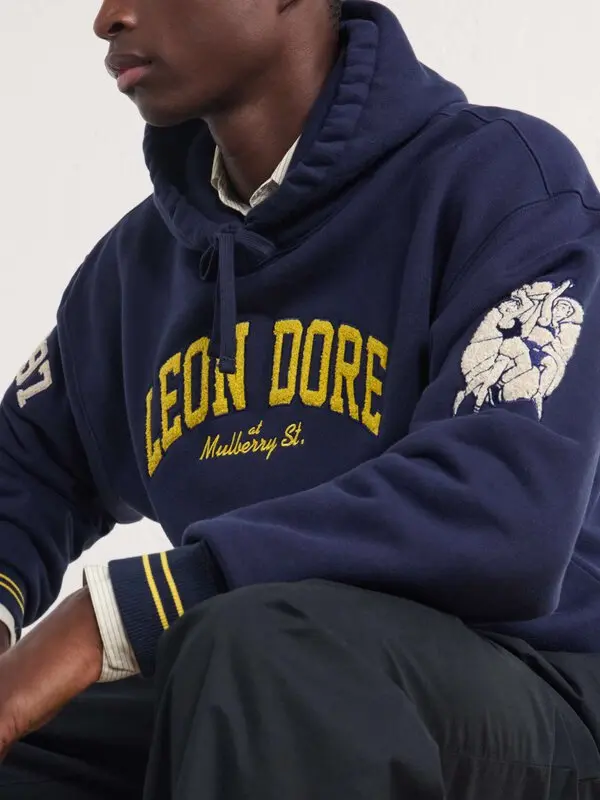 Aimé Leon Dore Logo-appliqué Cotton-jersey Hoodie - Navy