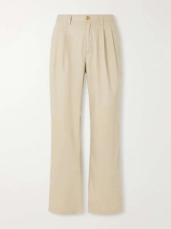 Aimé Leon Dore Straight-leg Pleated Cotton Trousers - Beige