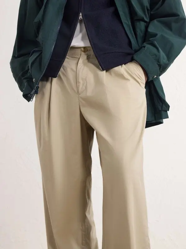 Aimé Leon Dore Straight-leg Pleated Cotton Trousers - Beige