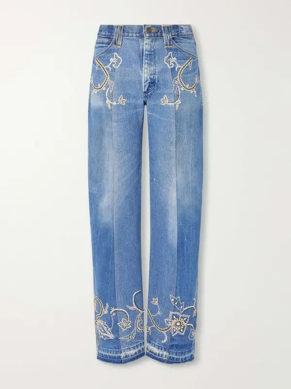 KARTIK RESEARCH Straight-leg Distressed Bead-embellished Jeans