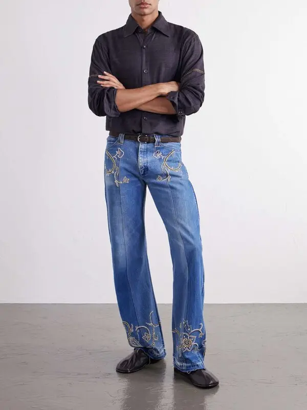 KARTIK RESEARCH Straight-leg Distressed Bead-embellished Jeans