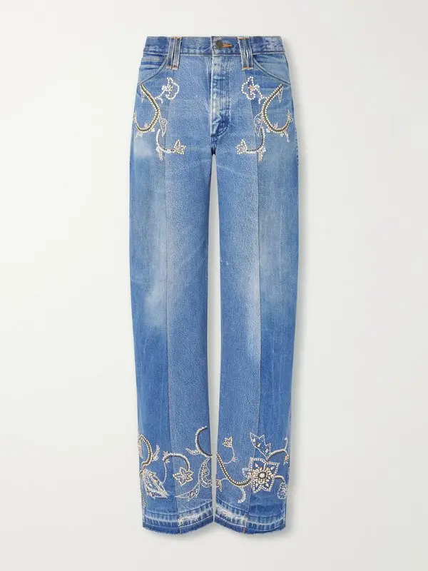 KARTIK RESEARCH Straight-leg Distressed Bead-embellished Jeans