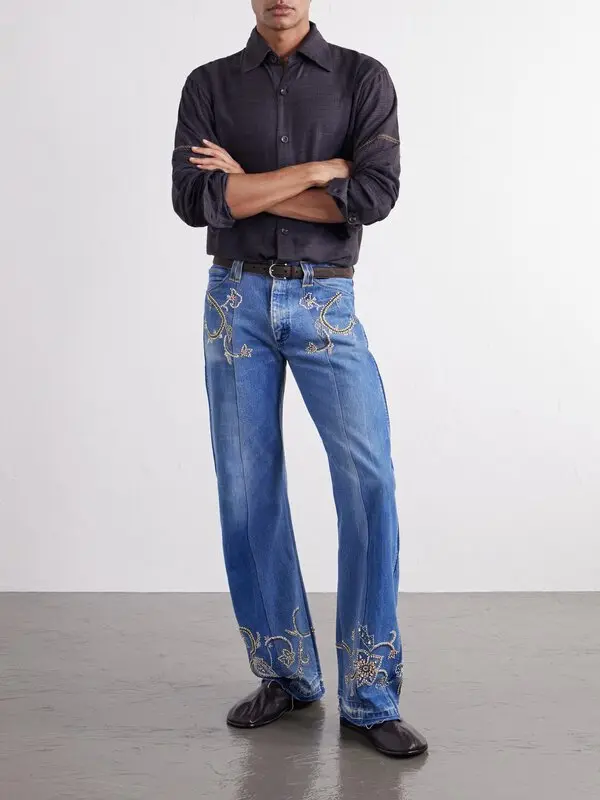 KARTIK RESEARCH Straight-leg Distressed Bead-embellished Jeans