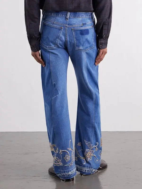 KARTIK RESEARCH Straight-leg Distressed Bead-embellished Jeans