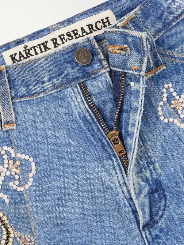 KARTIK RESEARCH Straight-leg Distressed Bead-embellished Jeans