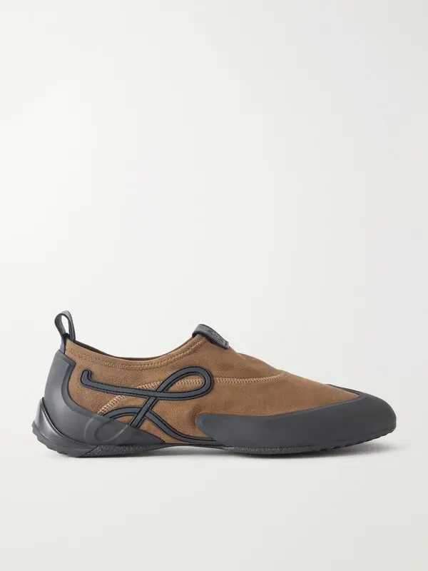 Loewe Grip Aqua Rubber-trimmed Stretch Suede Sneakers - Brown