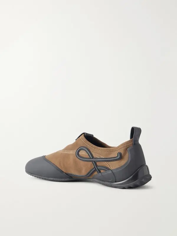 Loewe Grip Aqua Rubber-trimmed Stretch Suede Sneakers - Brown