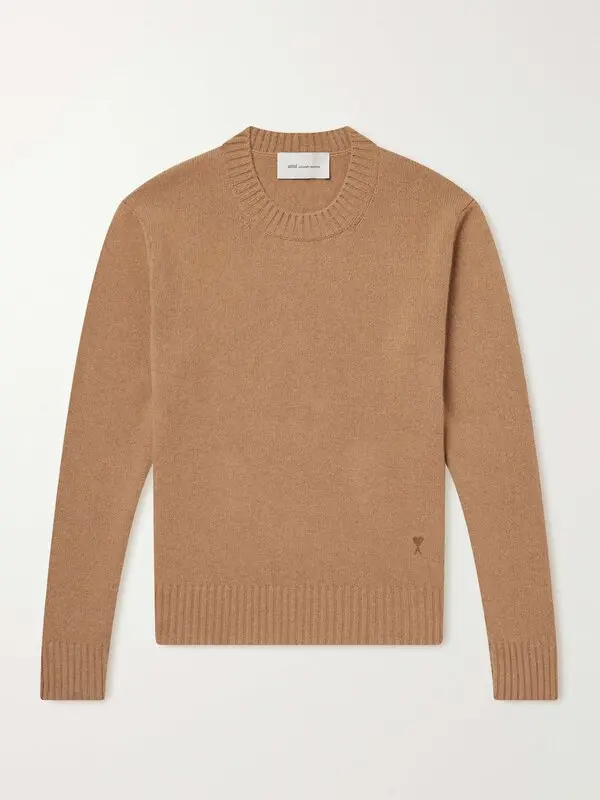AMI Paris Logo-embroidered Cashmere And Wool-blend Sweater