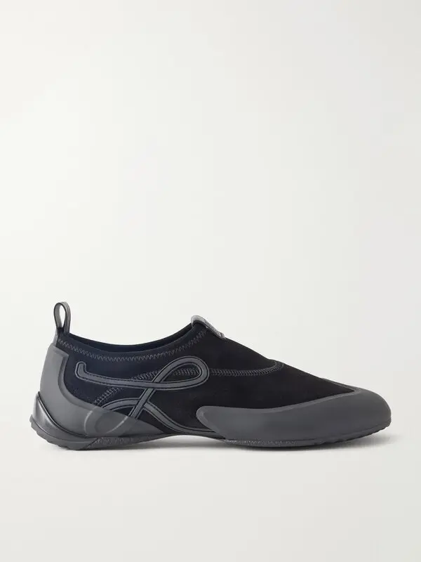 Loewe Grip Aqua Rubber-trimmed Stretch Suede Sneakers - Black