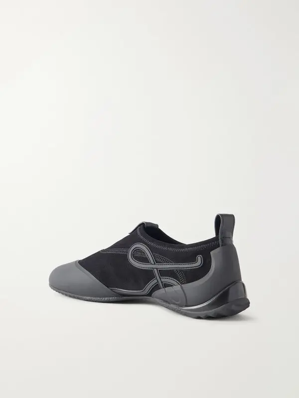 Loewe Grip Aqua Rubber-trimmed Stretch Suede Sneakers - Black