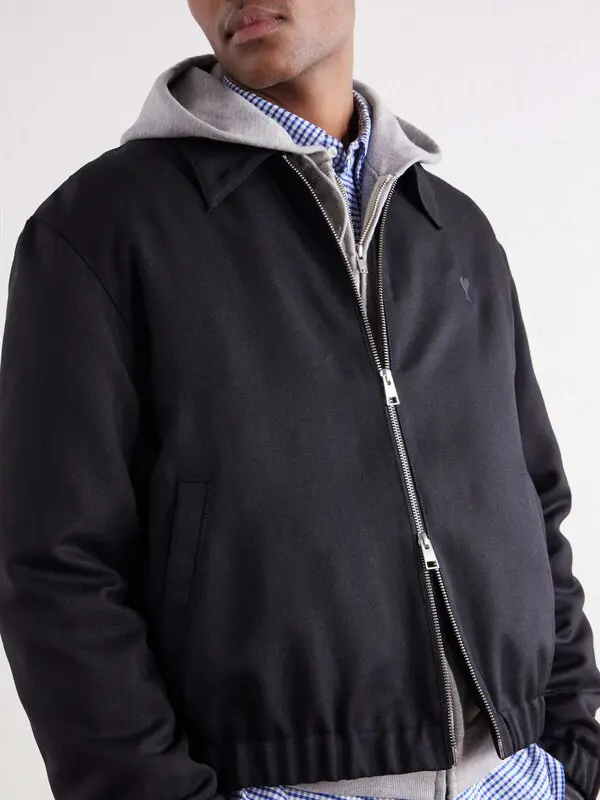 AMI Paris De Coeur Logo-embroidered Virgin Wool-gabardine Jacket