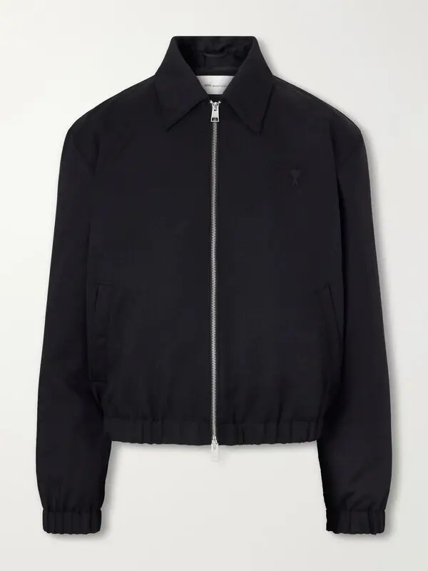 AMI Paris De Coeur Logo-embroidered Virgin Wool-gabardine Jacket - Black