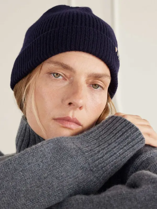 Extreme Cashmere Ribbed Cashmere Beanie - Navy