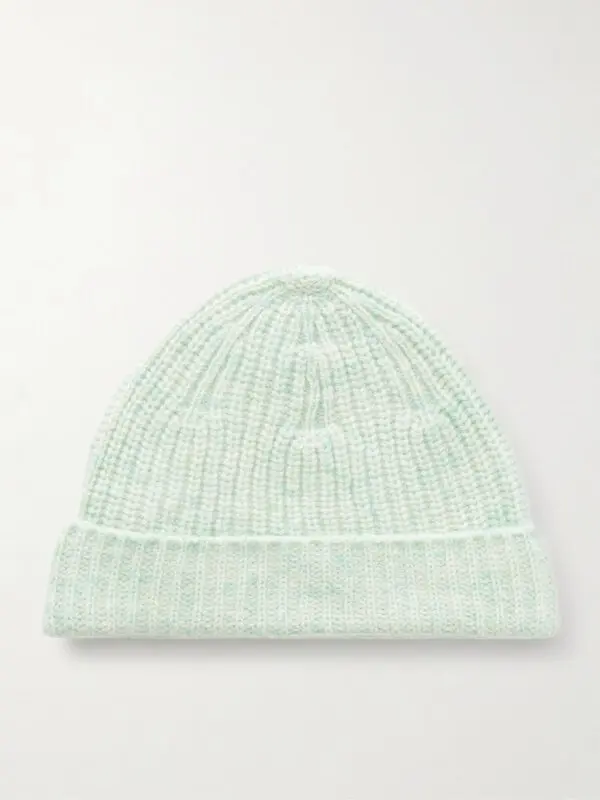 Auralee Ribbed Cashmere Beanie - Green