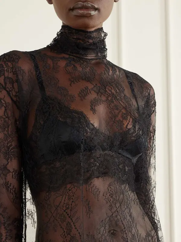 Dolce & Gabbana Chantilly Lace Turtleneck Blouse