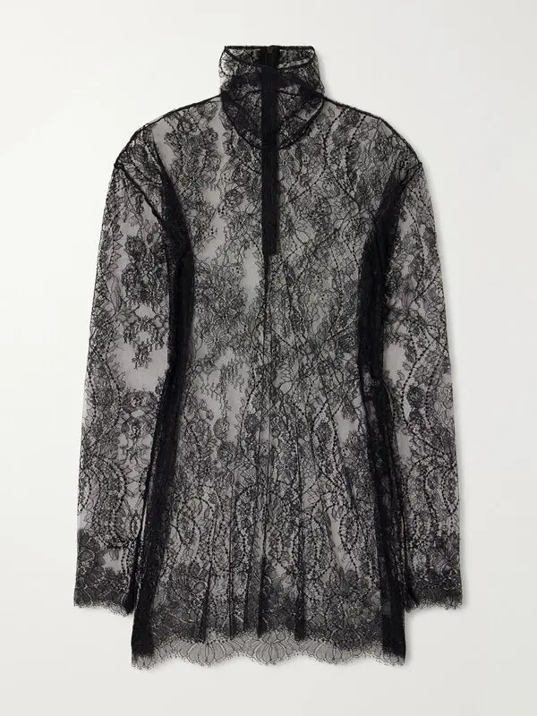Dolce & Gabbana Chantilly Lace Turtleneck Blouse - Black