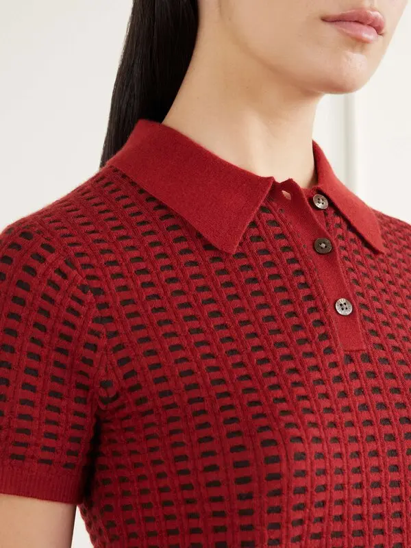 Guest In Residence Shrunken Waffle Cropped Cashmere Polo Shirt
