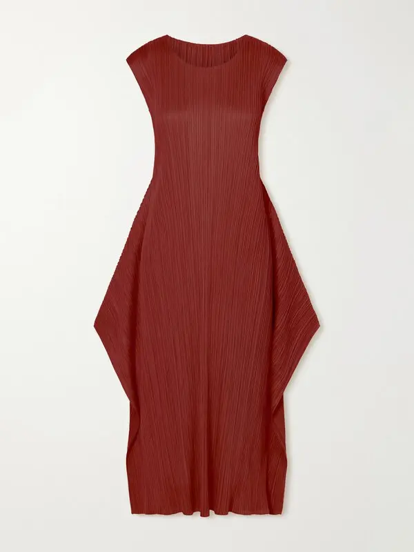 Issey Miyake September Plissé Midi Dress - Red