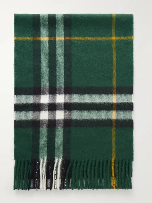 Burberry Giant Fringe-detail Checked Cashmere Scarf - Green