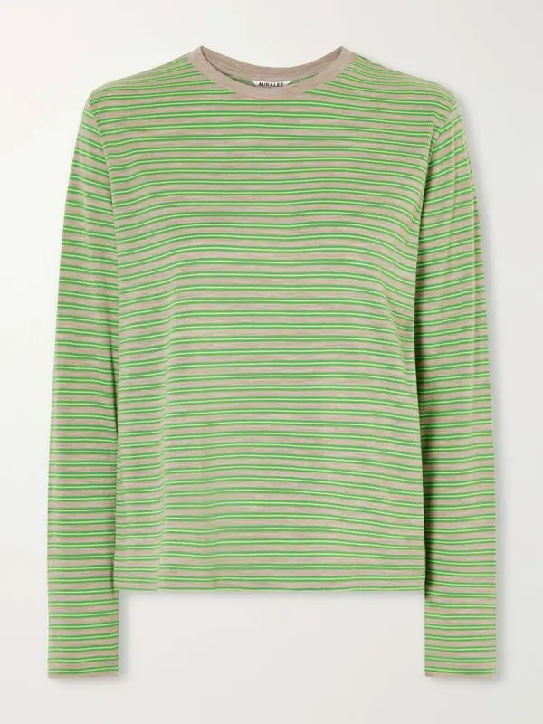 Auralee Striped Wool-jersey T-shirt