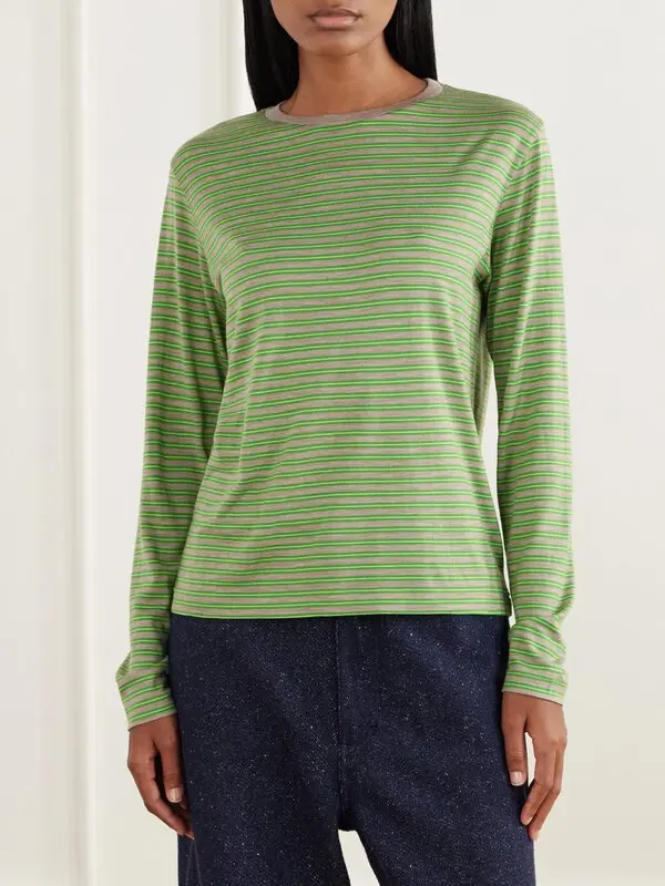 Auralee Striped Wool-jersey T-shirt