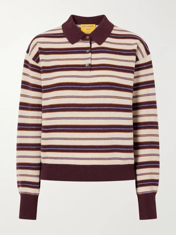 Guest In Residence Collegiate Striped Cashmere Polo Sweater - Multi