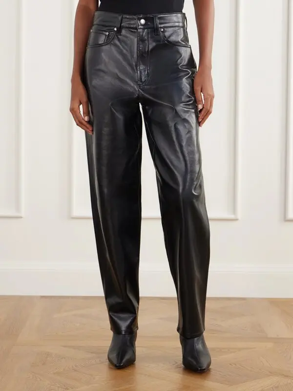AGOLDE Nate Leather-blend Tapered Pants - Black