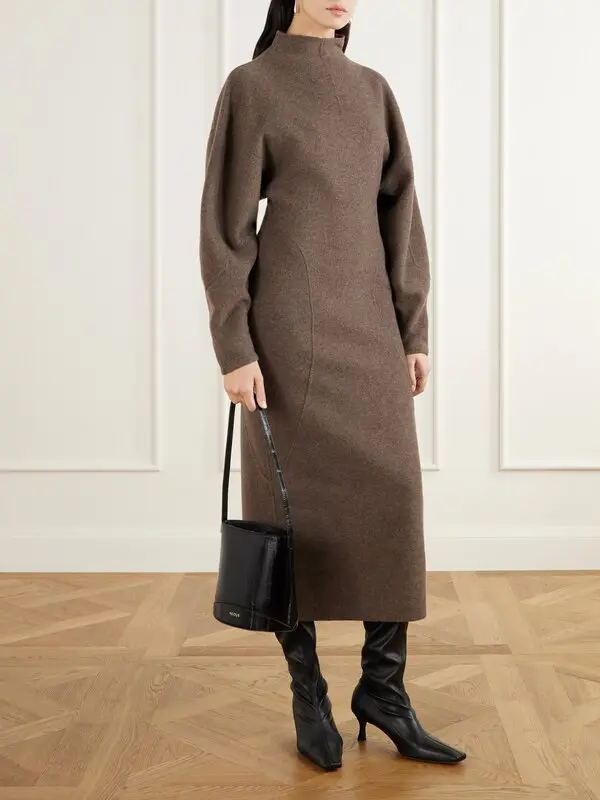 Max Mara Tenuta Paneled Wool-blend Midi Dress - Brown