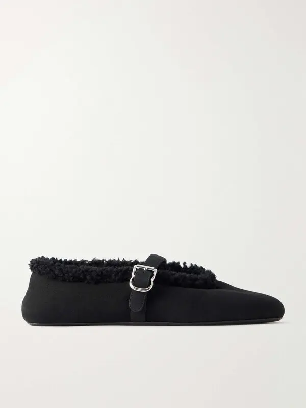 Alaïa La Ballerine Shearling-trimmed Suede Ballet Flats
