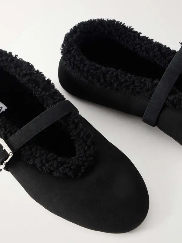 Alaïa La Ballerine Shearling-trimmed Suede Ballet Flats