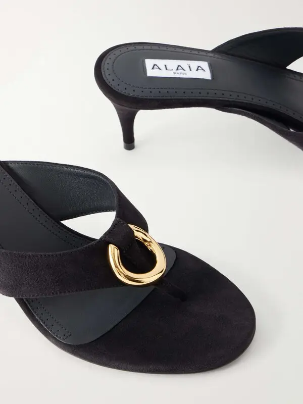 Alaïa Infra 55 Embellished Suede Thong Sandals