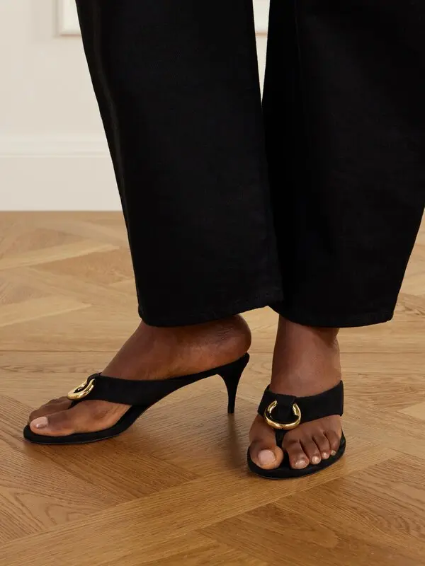 Alaïa Infra 55 Embellished Suede Thong Sandals