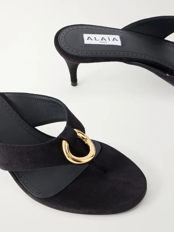 Alaïa Infra 55 Embellished Suede Thong Sandals