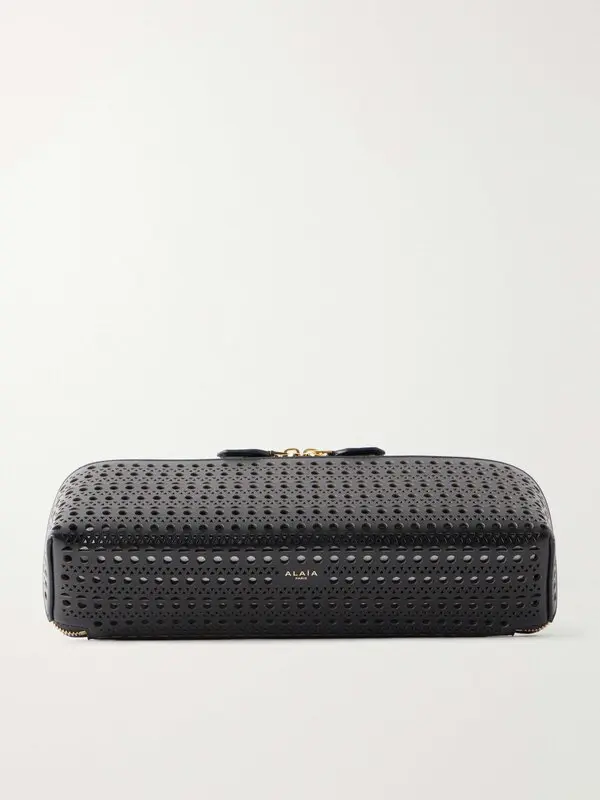 Alaïa Delta Laser-cut Leather Clutch - Black