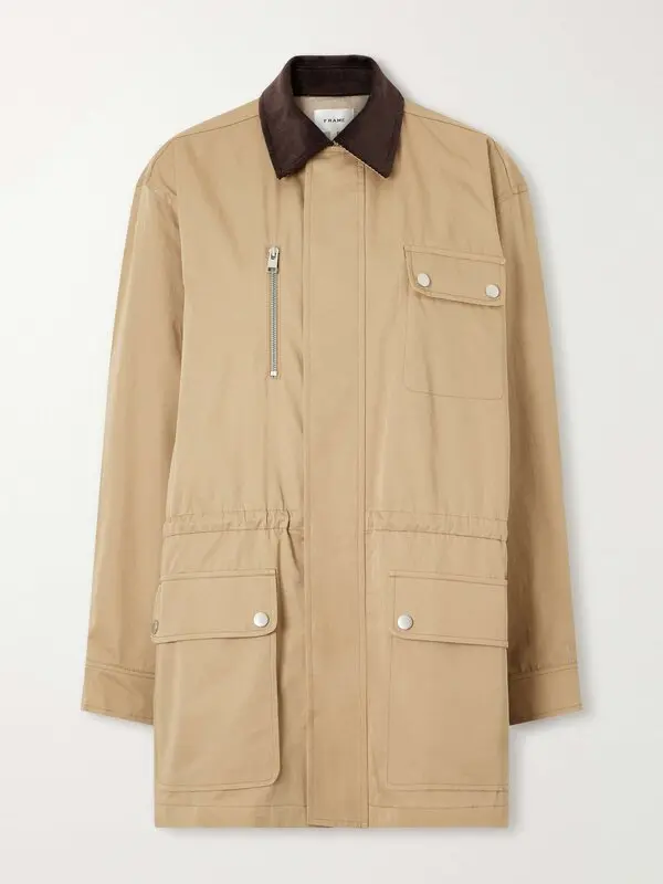 FRAME The Safari Drawstring Corduroy-trimmed Cotton-twill Jacket
