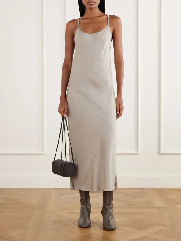 LAUREN MANOOGIAN Paneled Satin Midi Dress