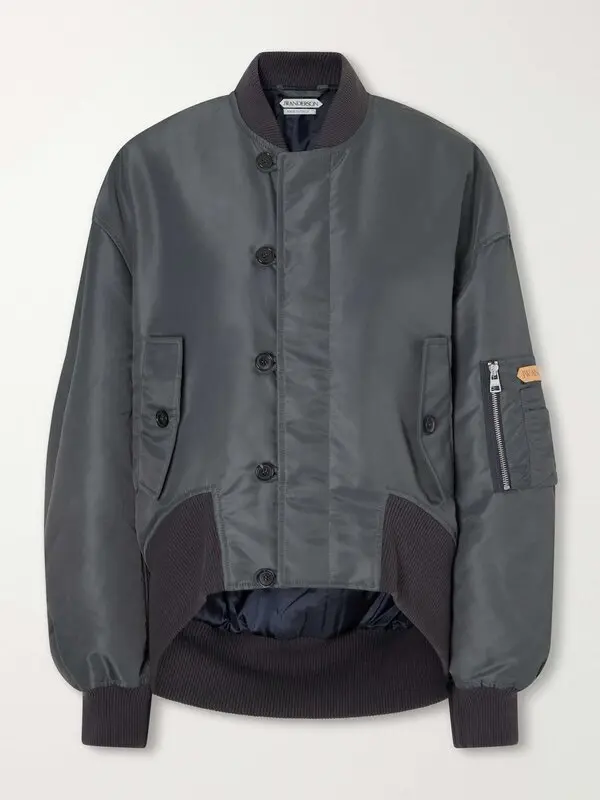 JW Anderson Oversized Tipped Hem Satin Bomber Jacket - Dark Gray