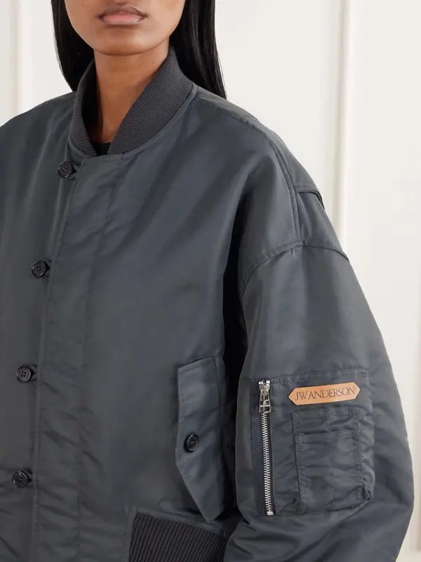 JW Anderson Oversized Tipped Hem Satin Bomber Jacket - Dark Gray