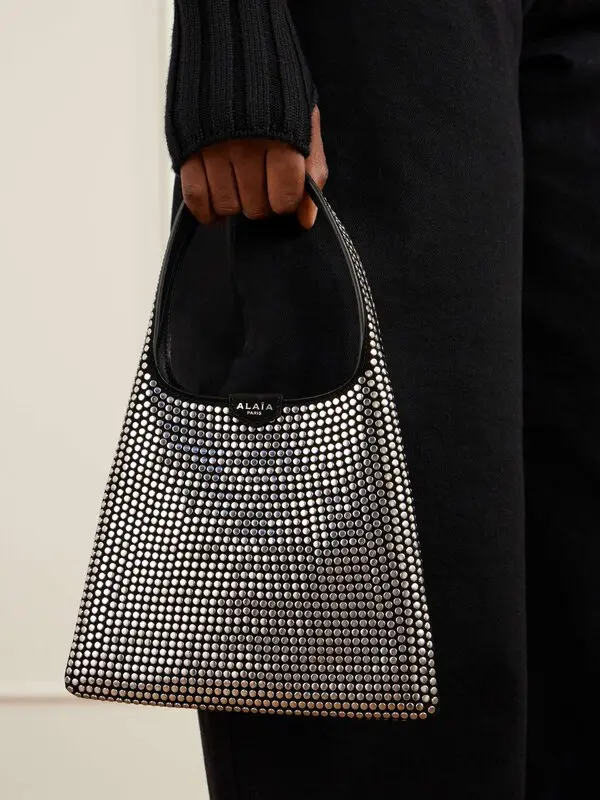 Alaïa Studded Suede-trimmed Leather Shoulder Bag