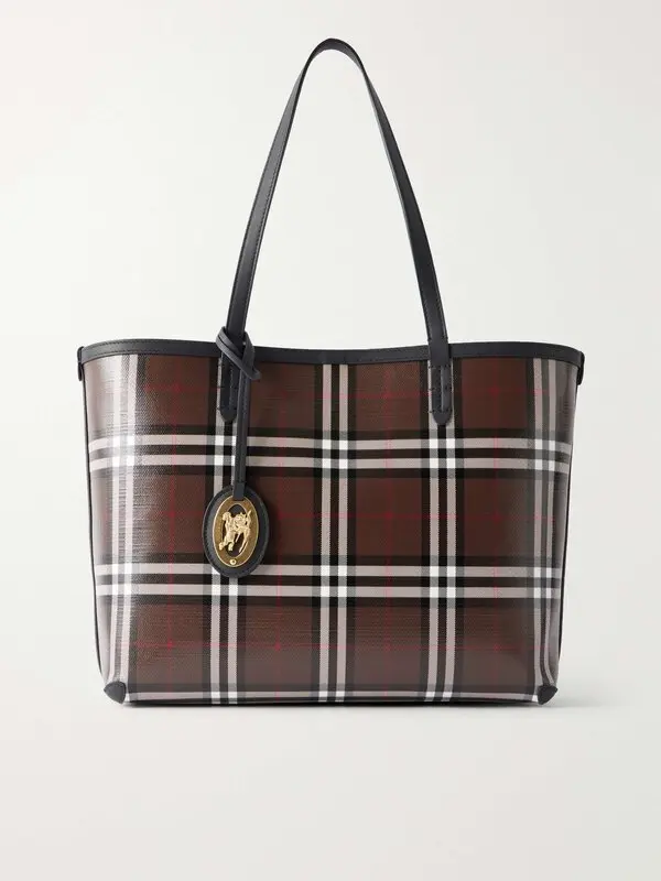 Burberry Checked Leather-trimmed Glossy Canvas Tote