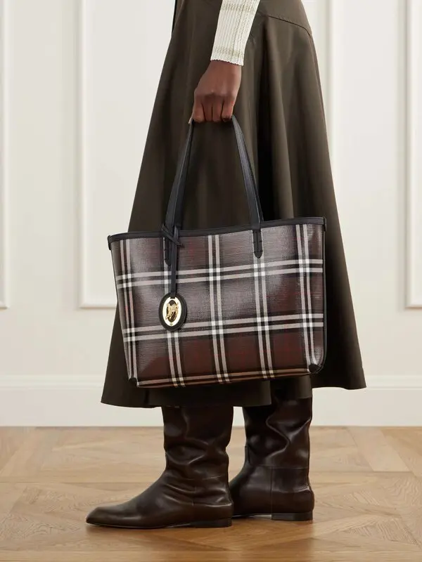Burberry Checked Leather-trimmed Glossy Canvas Tote