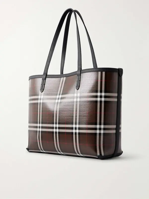 Burberry Checked Leather-trimmed Glossy Canvas Tote