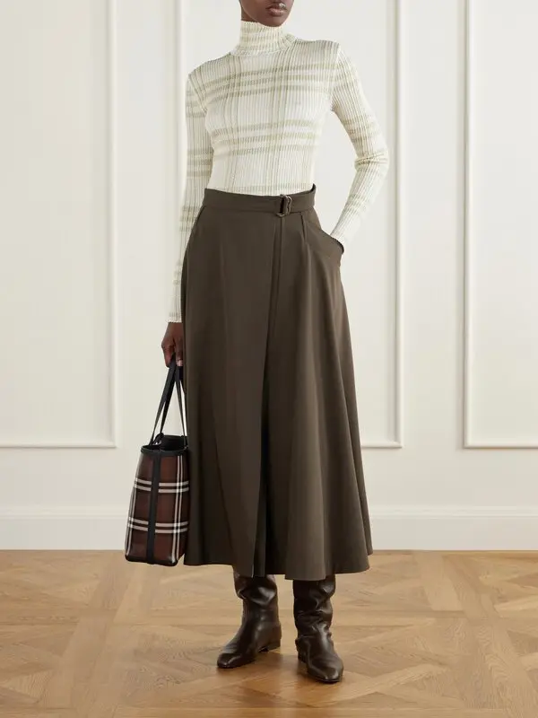 Burberry Checked Leather-trimmed Glossy Canvas Tote - Brown
