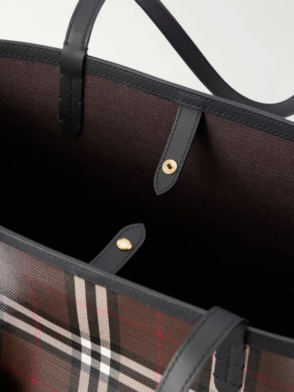 Burberry Checked Leather-trimmed Glossy Canvas Tote - Brown