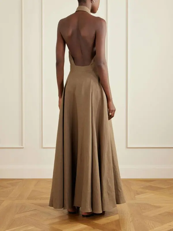 Ralph Lauren Eldered Halterneck Linen Maxi Dress