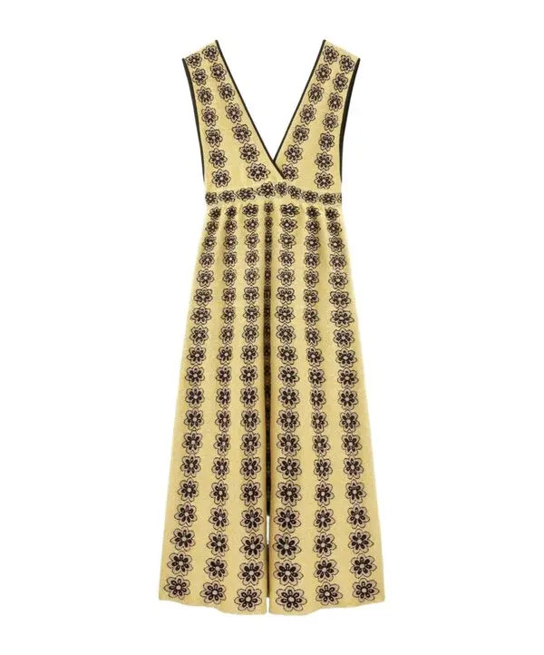 La DoubleJ Caper Floral-embroidered V-neck Maxi Dress
