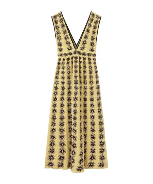 La DoubleJ Caper Floral-embroidered V-neck Maxi Dress