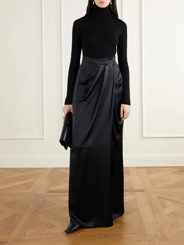 Max Mara Camera Draped Silk-satin Maxi Skirt - Black