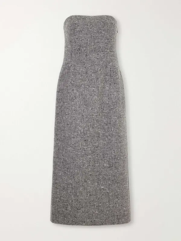 Auralee Strapless Wool-tweed Midi Dress